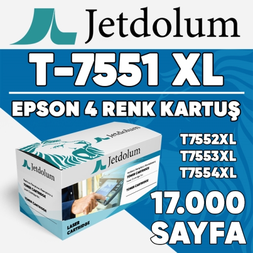 JETDOLUM JET-T7551-TAKIM EPSON T7551XL/T7552XL/T7553XL/T7554XL KCMY 17000 4 RENK ( MAVİ,SİYAH ...